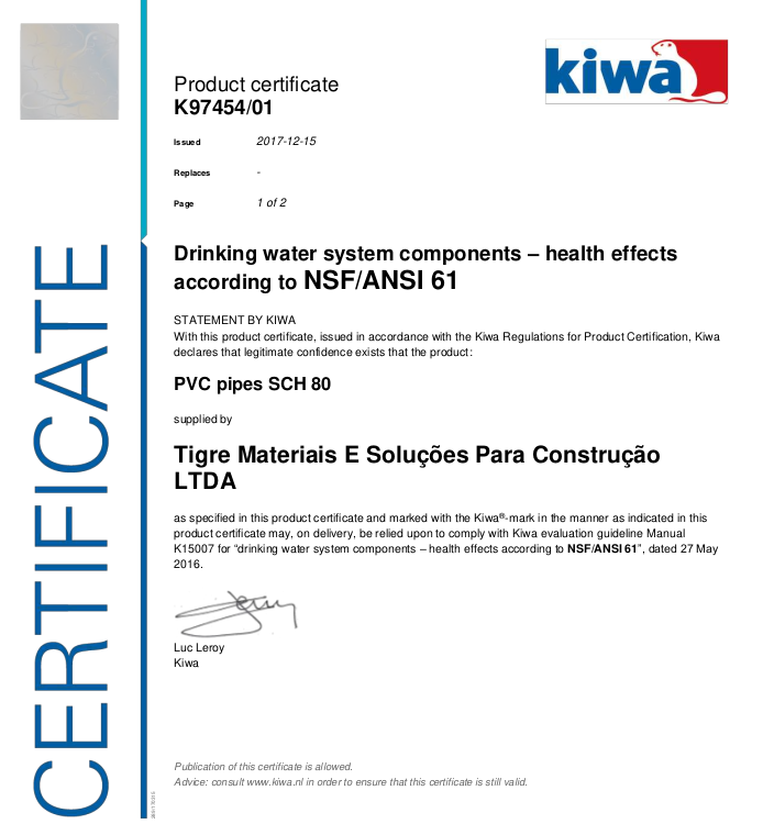 Certificado | Catálogos Técnicos | Tigre Brasil